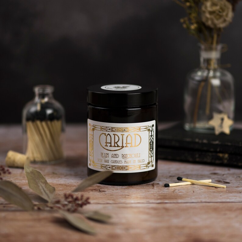 Cariad Candle. Rose Scented Candle. Patchouli Scented Amber Glass Jar ...