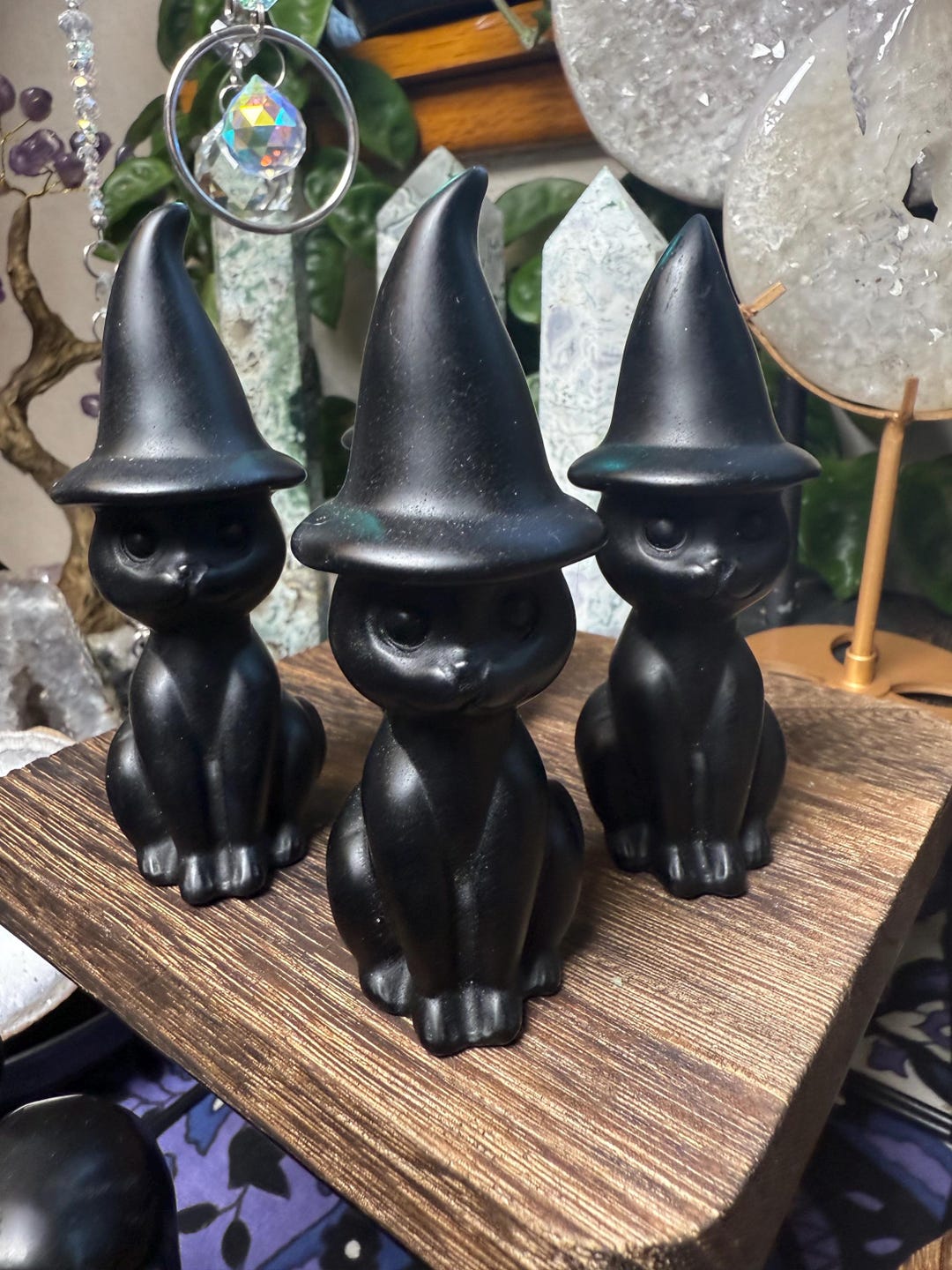Black Obsidian Witch Cat Carving | Crystal Black Cat With Hat | Gothic ...