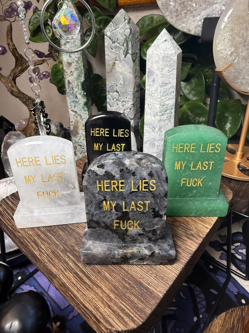 Here Lies My Last F***” Tombstone Crystal Carving | Funny Desk Decor ...