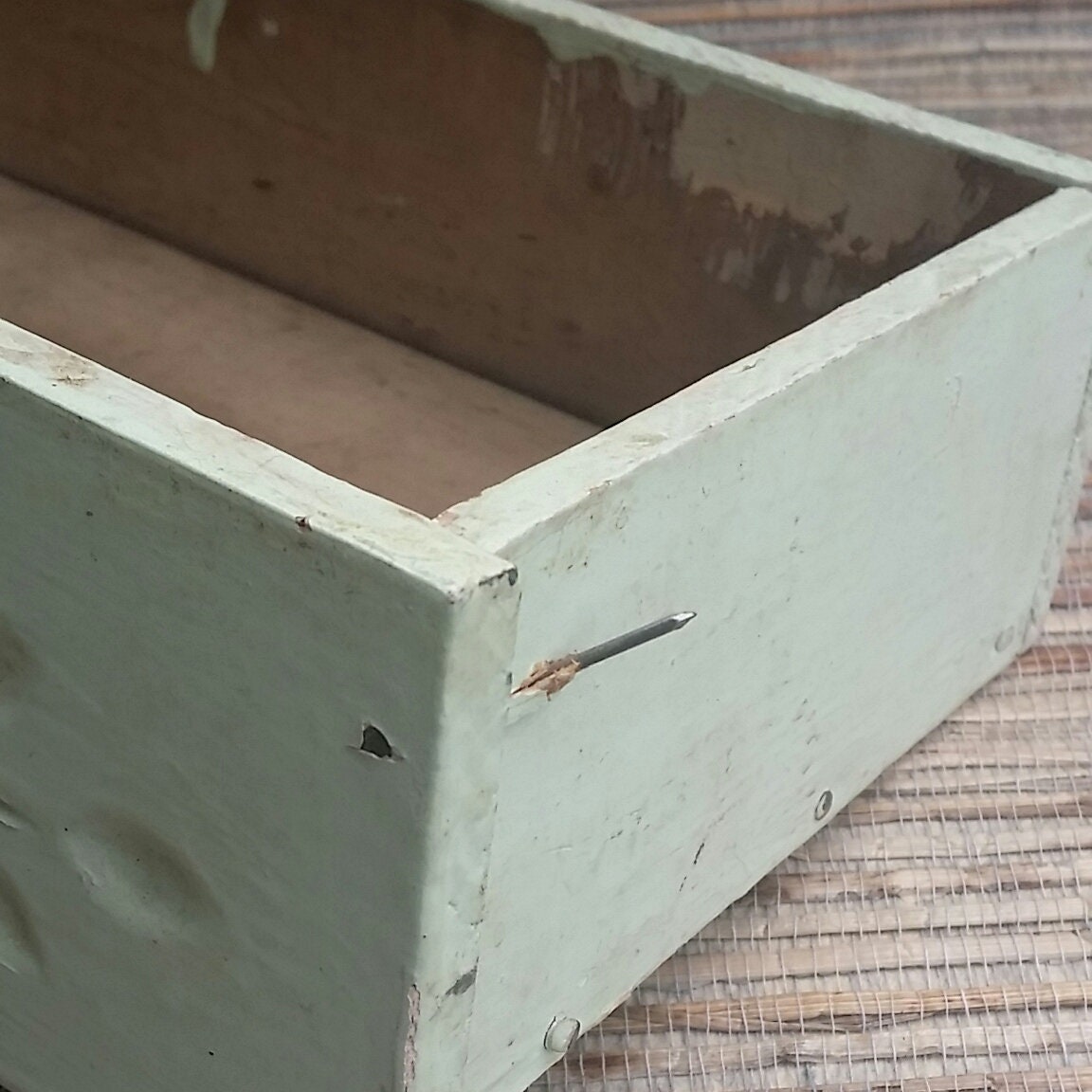 Vintage Light Green Painted Cabinet Drawer With Carved Design Vintage ...