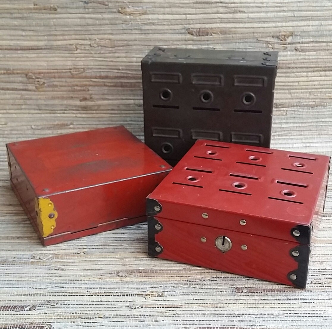 Home Budget Bank Boxes Red Black Tudor Metal Prod. Corp. New York USA