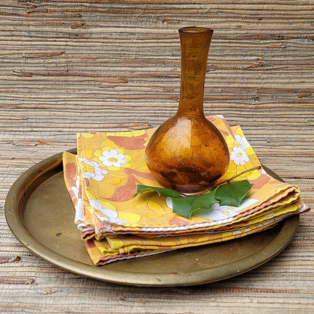 Vintage Set of 6 Mid Century Cloth Napkins Handmade Cotton Orange White ...