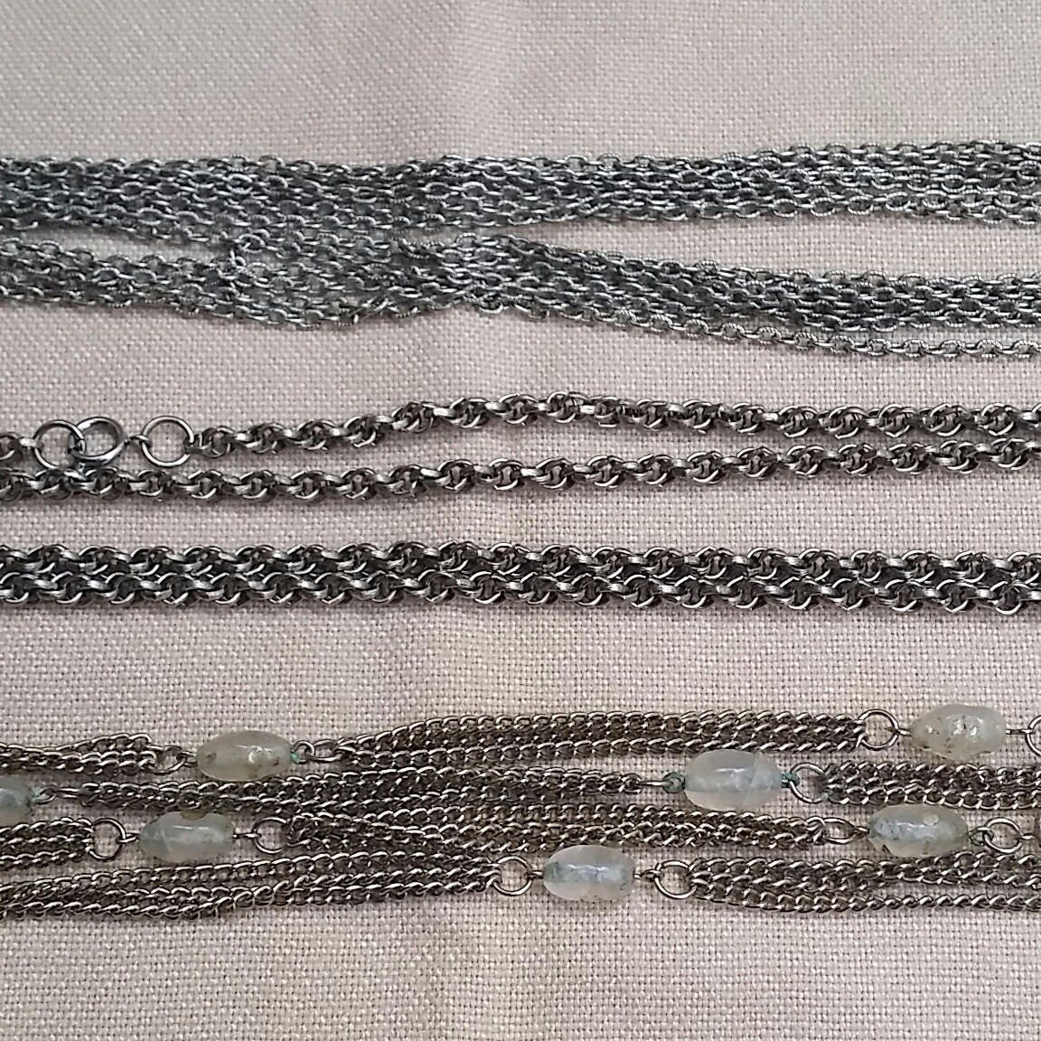 Vintage Chains Silver Tone Metal Necklaces Jewelry Making Components