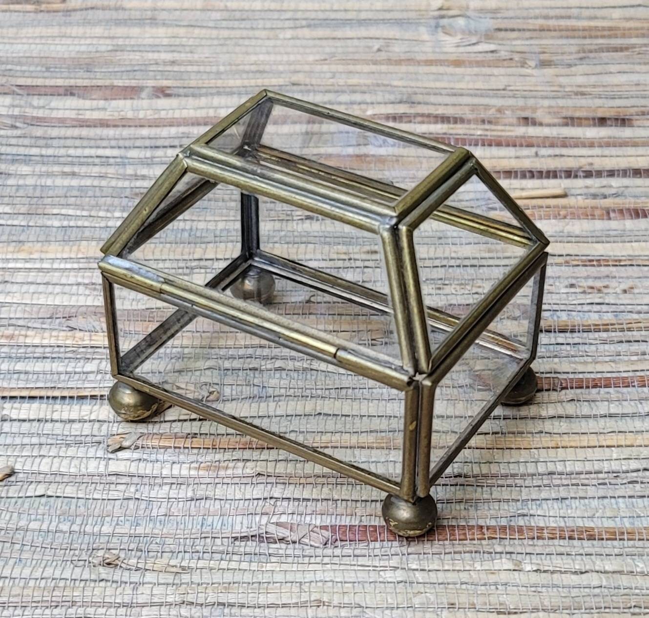 Vintage Glass & Brass Rectangular Display Box Curiosity Case Treasure ...