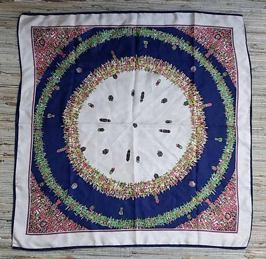 1970s Silk Scarf with Beetle Pattern