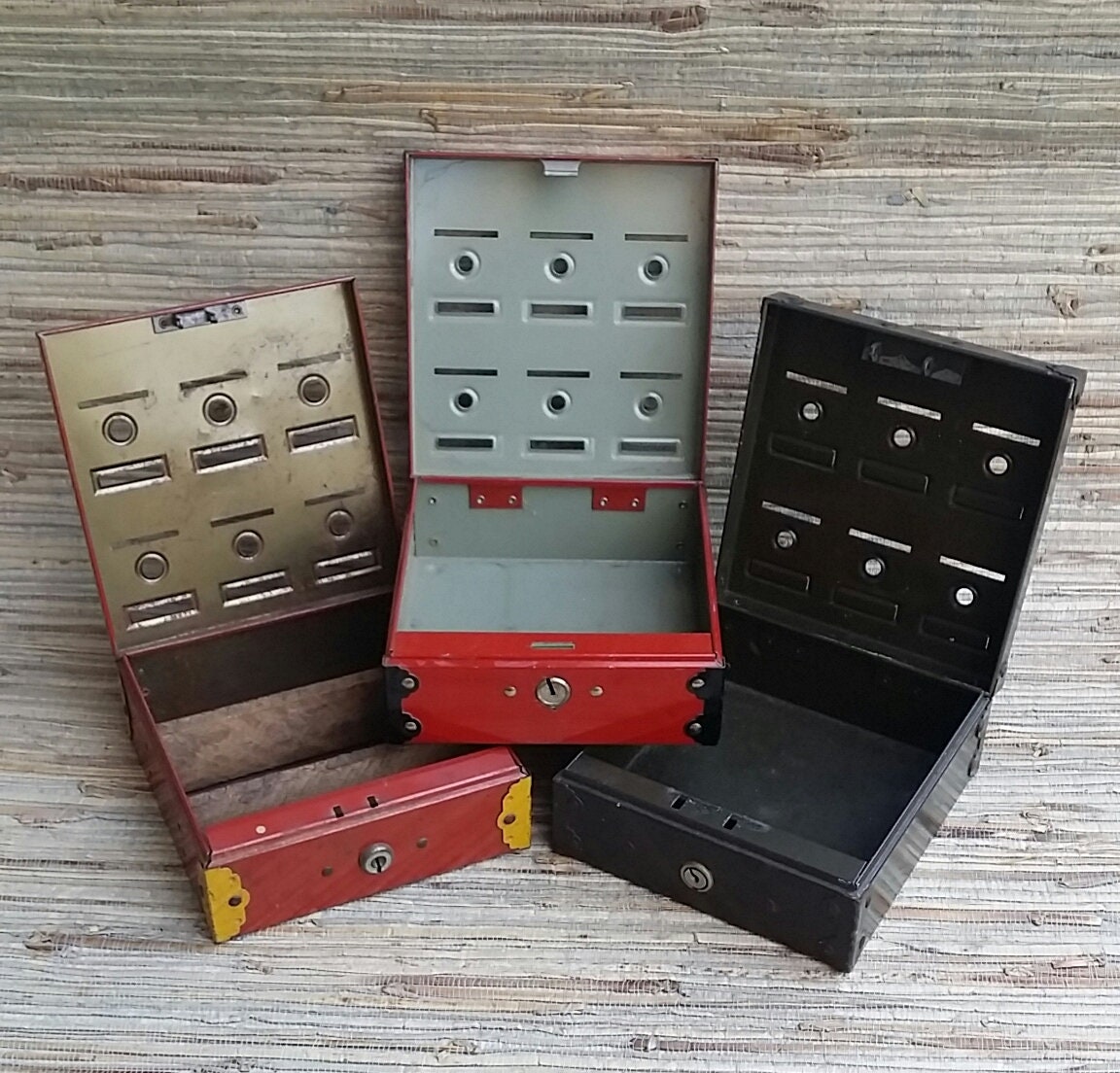Home Budget Bank Boxes Red Black Tudor Metal Prod. Corp. New York USA
