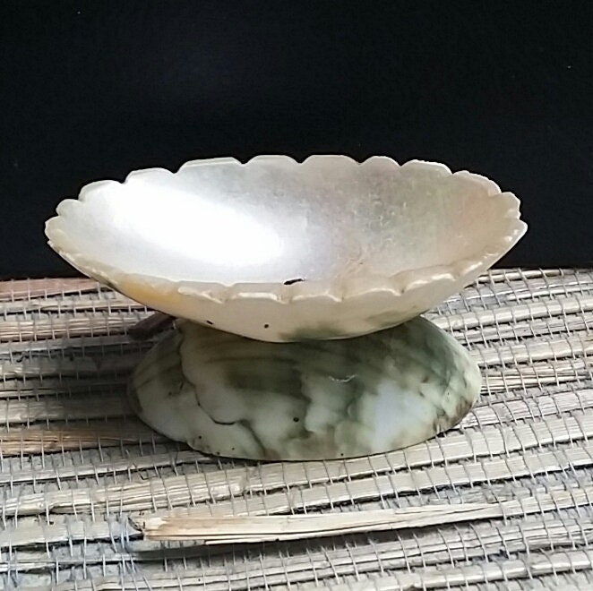 Vintage Carved Shell Dish Scalloped Edge Salt Cellar