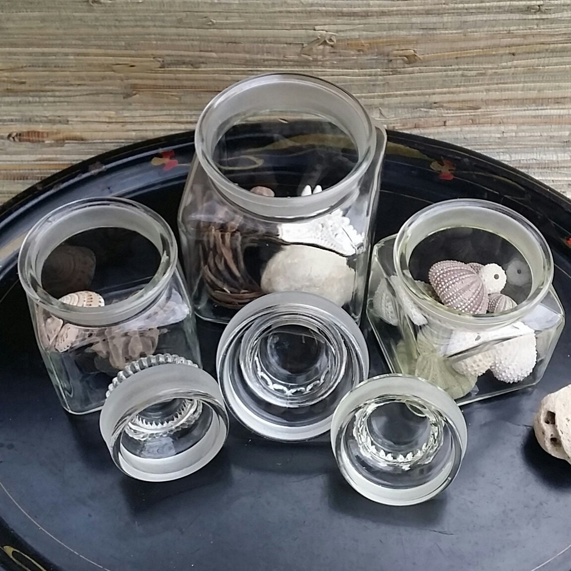 Set of Three Vintage Apothecary Jars Ground Glass Lids Science Glass ...