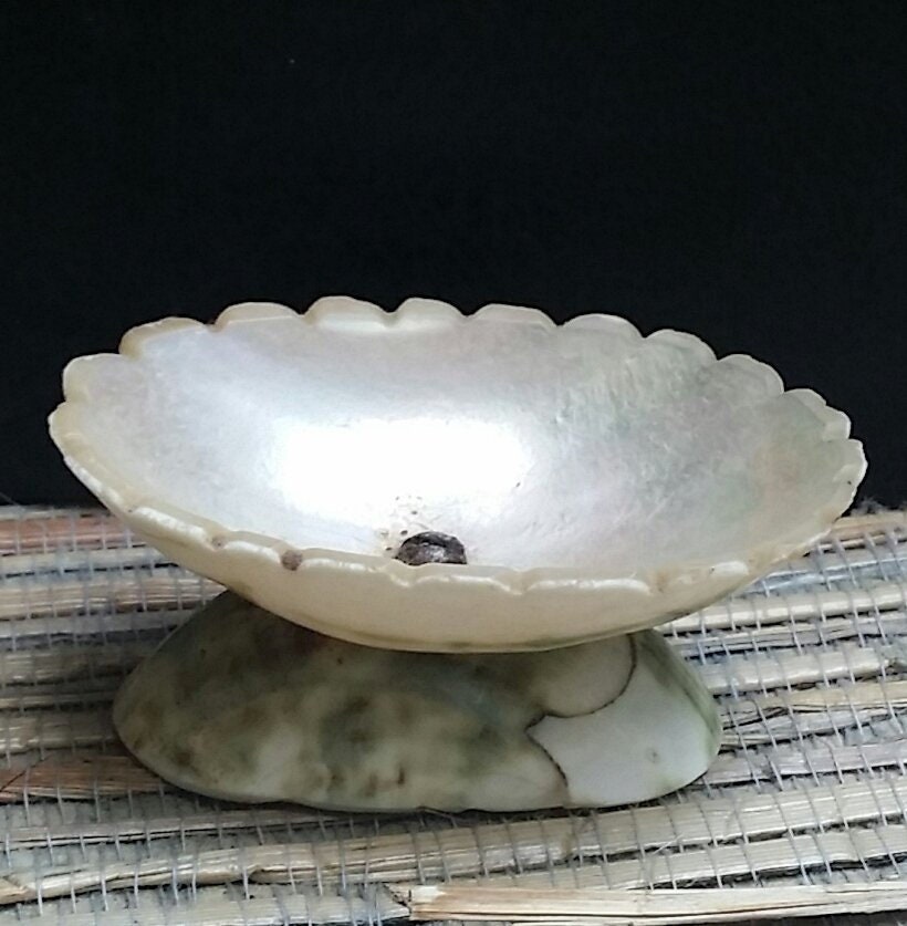 Vintage Carved Shell Dish Scalloped Edge Salt Cellar