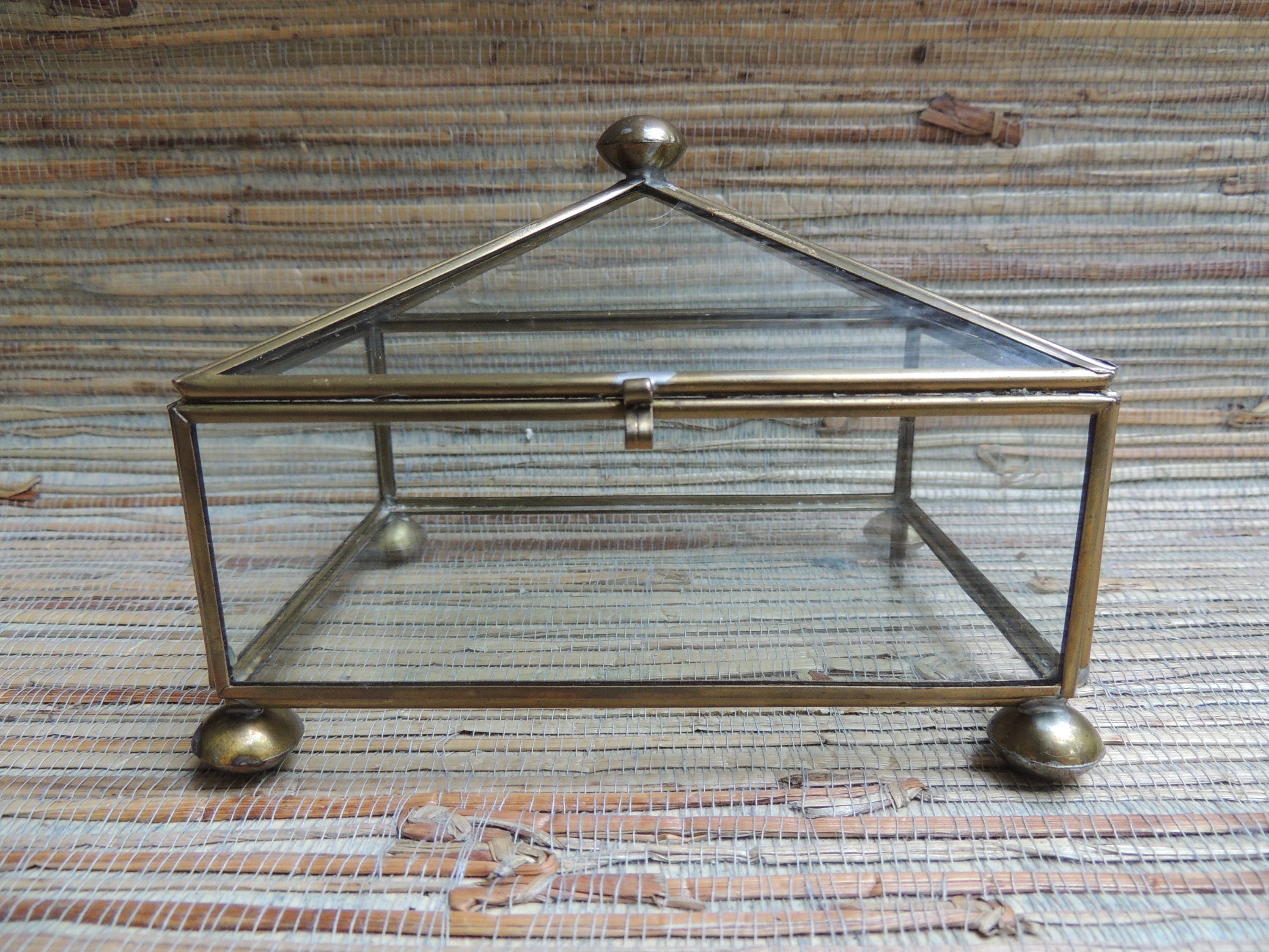 Vintage Glass & Brass Rectangular Display Box Curiosity Case