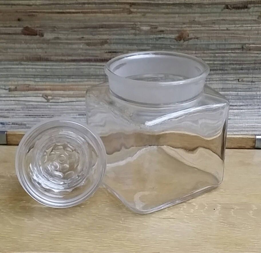 Large Vintage Glass Jar Ground Glass Lid Apothecary Jar Science Glass