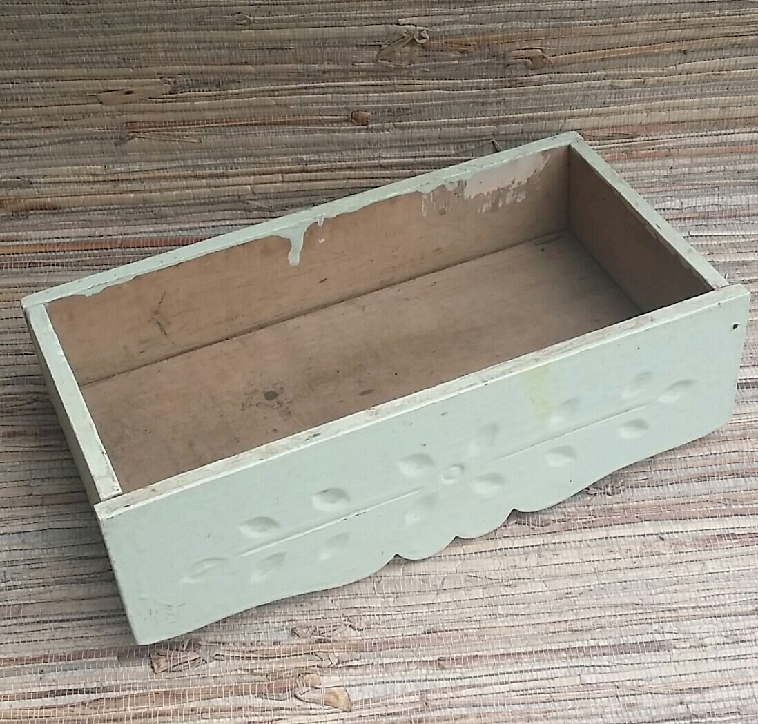 Vintage Light Green Painted Cabinet Drawer With Carved Design Vintage ...
