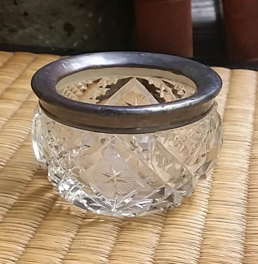 Antique Cut Crystal Salt Cellar With Sterling Silver Rim by Henry ...
