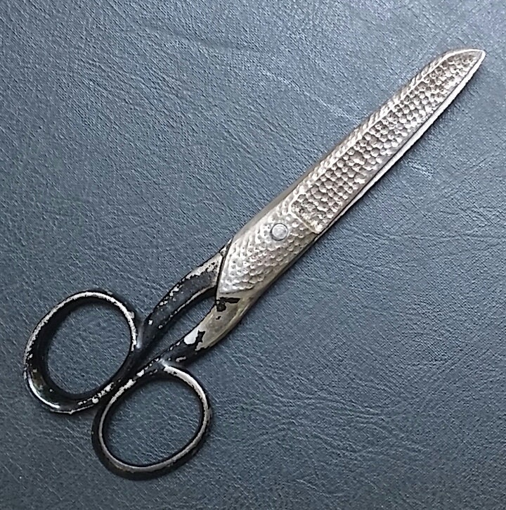 Vintage Sewing Scissor With Hammered Finish and Black Handles USA