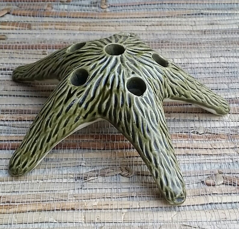 Vintage Ceramic Starfish Flower Frog Made in Japan Green | Etsy