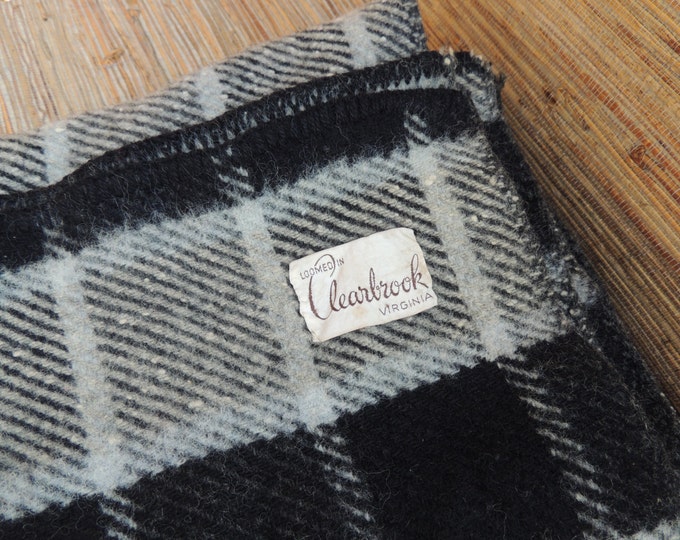 Vintage Wool Black and Grey Plaid Blanket Loomed in Clearbrook Virginia ...