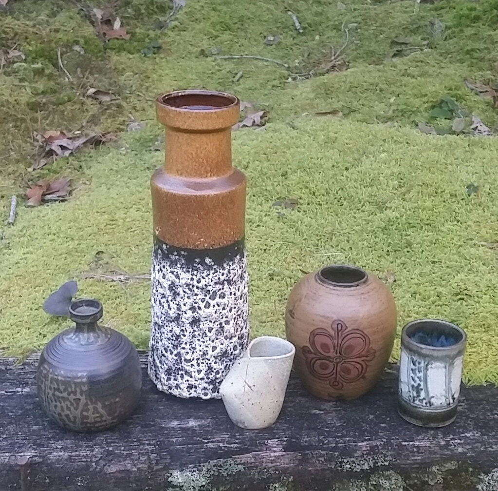 Hand Built Small Pottery Vase Tan and Brown Earth Tones