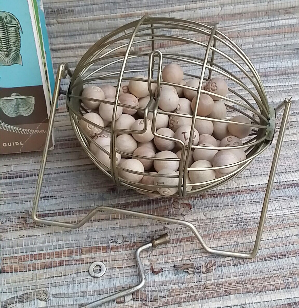 Reserve for Susie Bingo Game Spinner Cage Brass With Wooden Number Balls