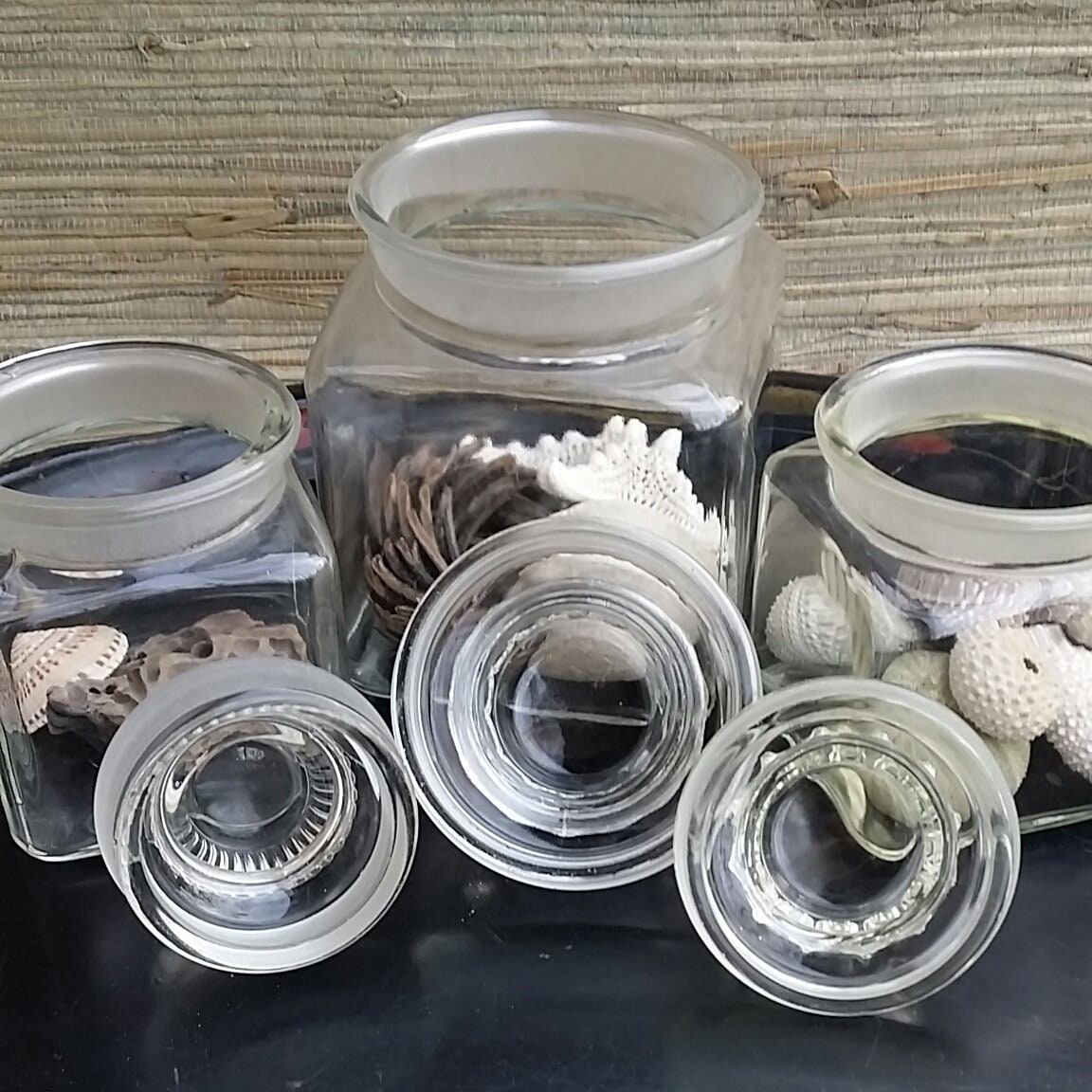 Set of Three Vintage Apothecary Jars Ground Glass Lids Science Glass ...