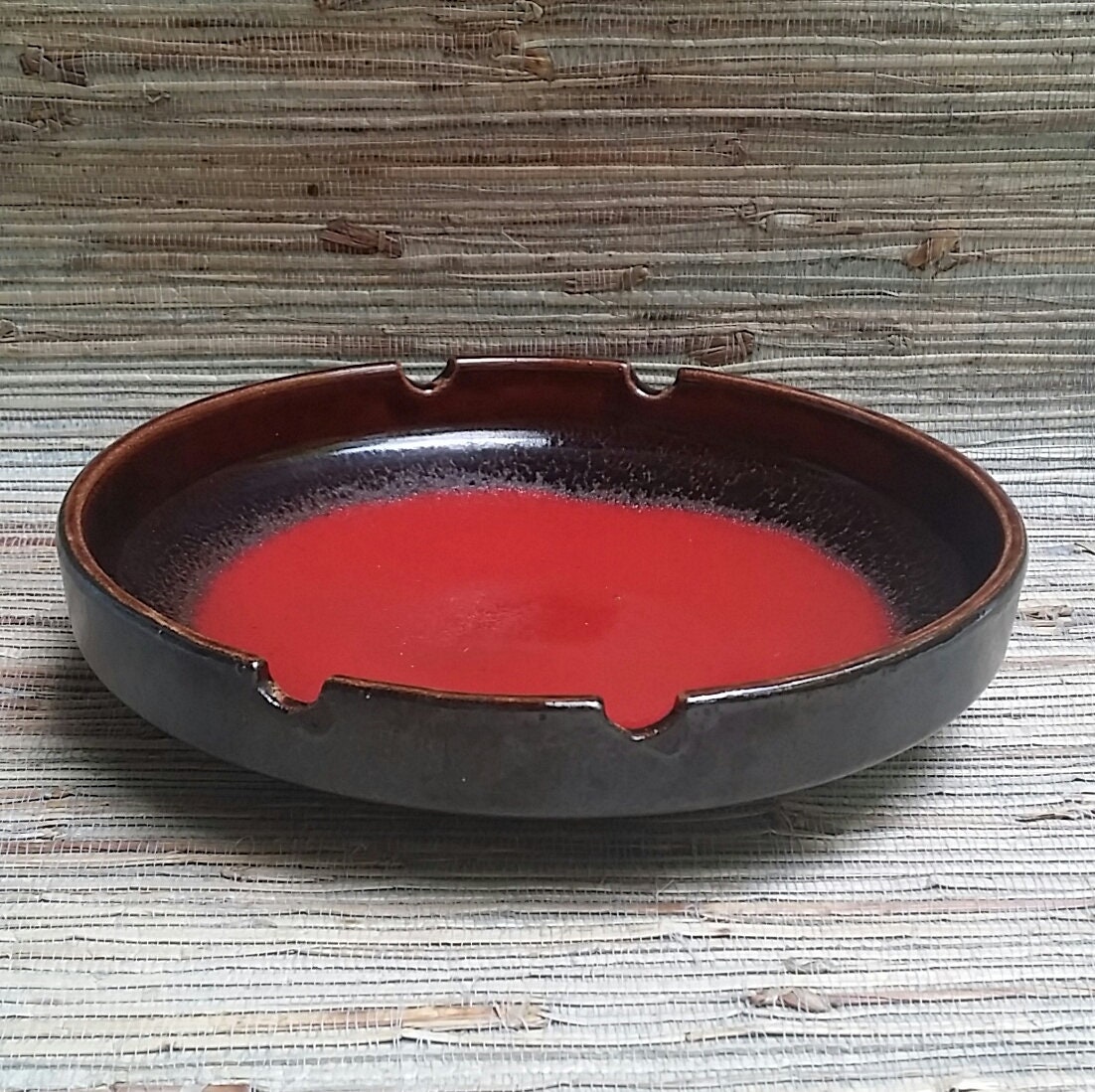 Large Red & Brown Pottery Mid Century Ashtray Made In W. Germany 340-26