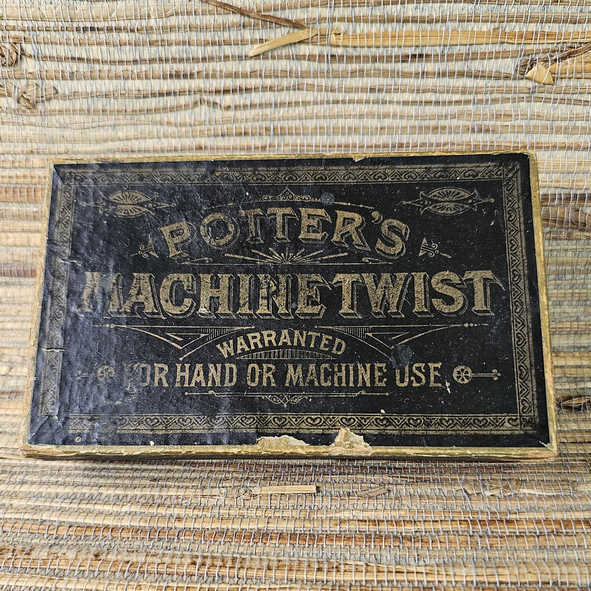 Potter's Machine Twist Thread Box Antique Early 1900s Black Cardboard ...