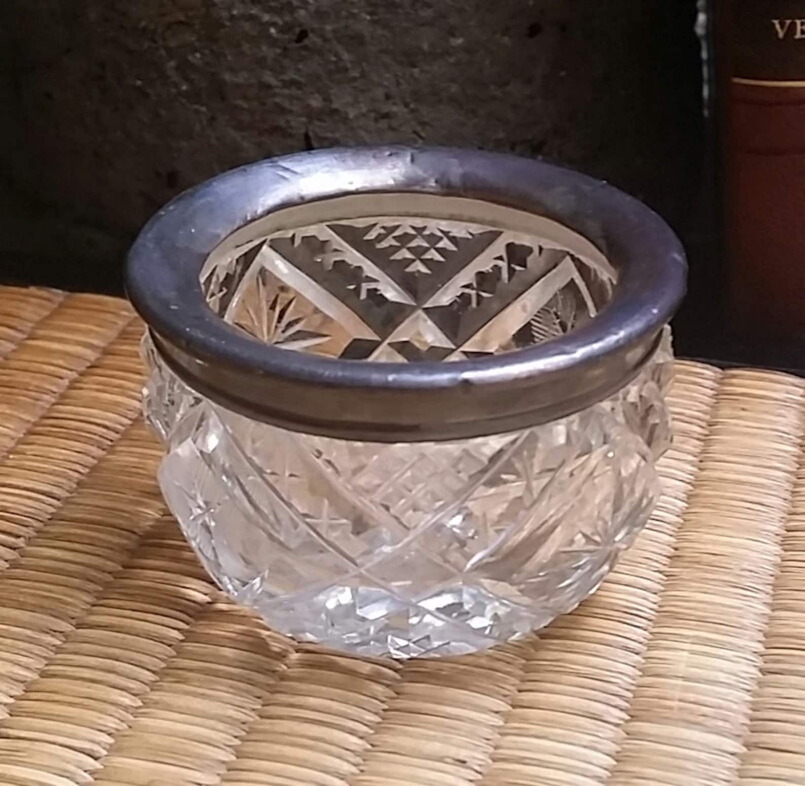 Antique Cut Crystal Salt Cellar With Sterling Silver Rim by - Etsy