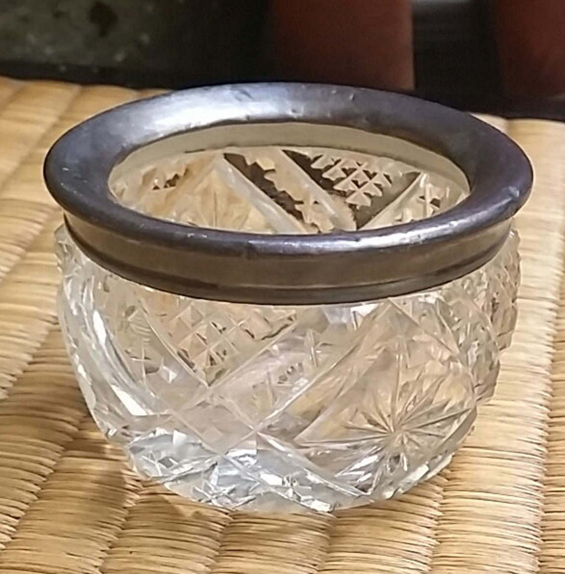 Antique Cut Crystal Salt Cellar With Sterling Silver Rim by - Etsy