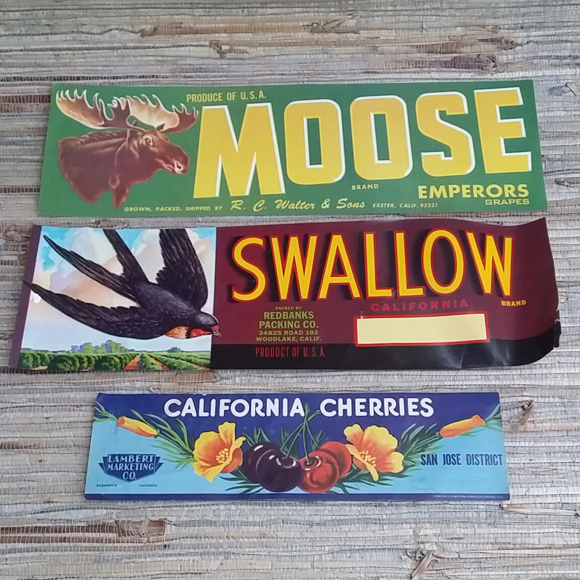 Vintage Unused Fruit Crate Labels California Cherries, Swallow Brand ...