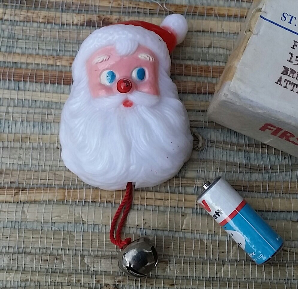 Light Up Santa Pin From The 1960s Vintage Plastic Pin Made in Hong Kong