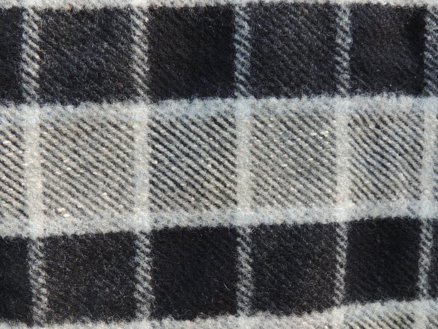 Vintage Wool Black And Grey Plaid Blanket Loomed In Clearbrook Virginia