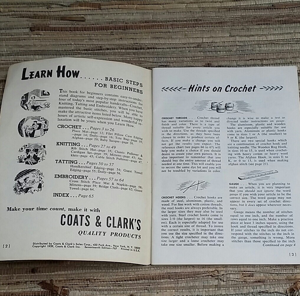 Vintage Learn How Book Distributed by Coats & Clark 1959 Copyright ...