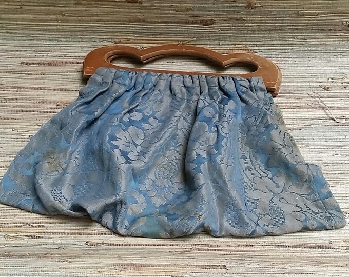 Vintage Blue Damask Knitting/sewing Bag Wooden Handles - Etsy