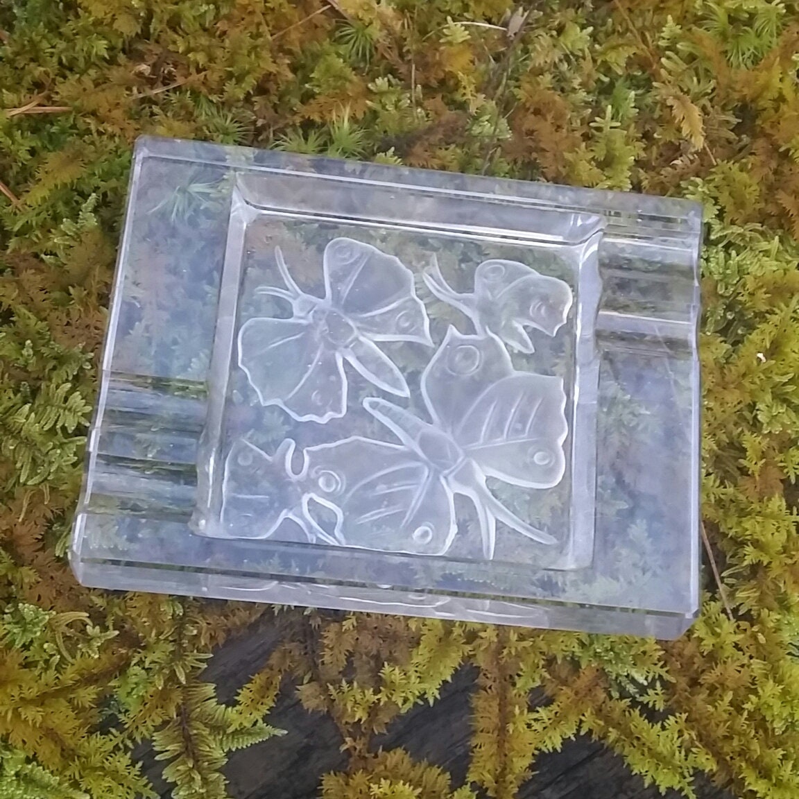 French 1930s Verlys Art Deco Signed Glass Ashtray With Butterflies ...