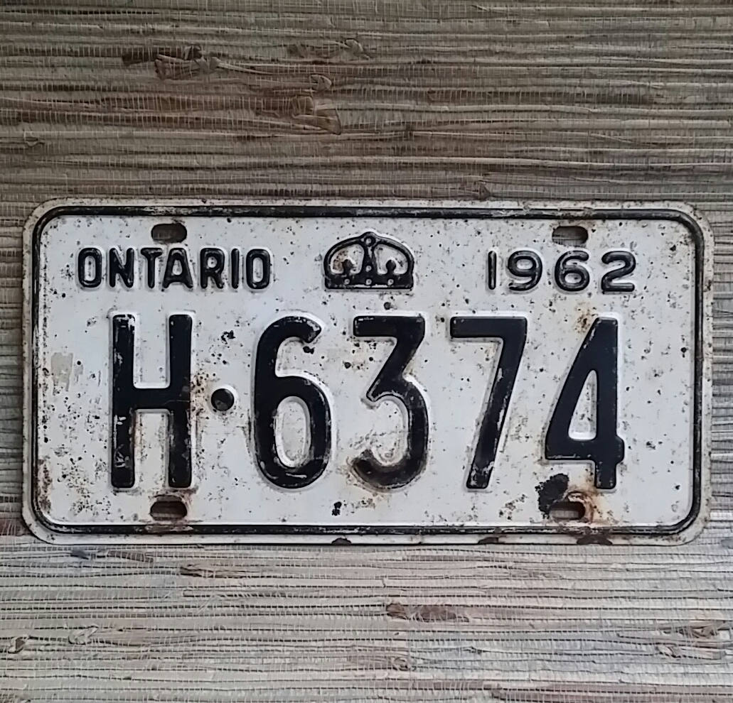 1962 Ontario Car License Plate Black & White 12.00 each Vintage License ...