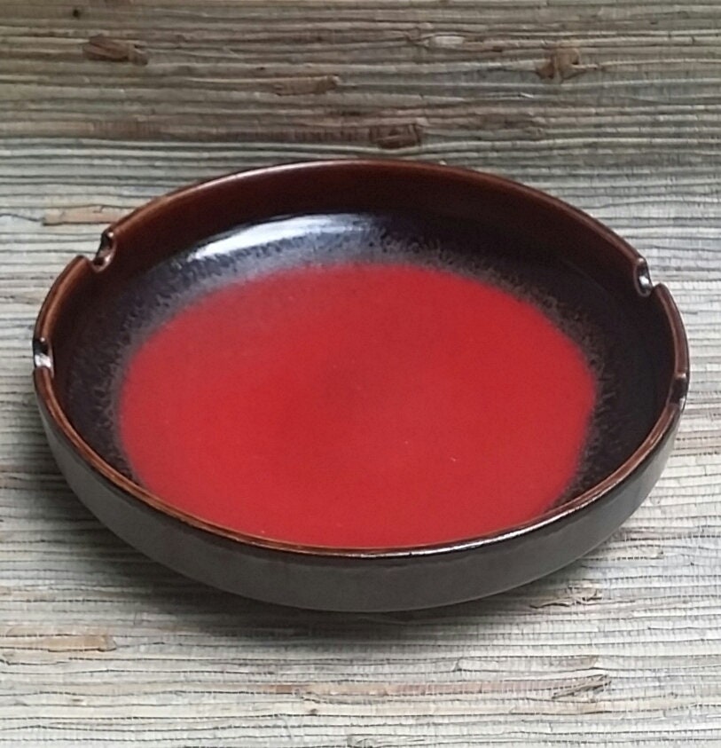 Large Red & Brown Pottery Mid Century Ashtray Made In W. Germany 340-26