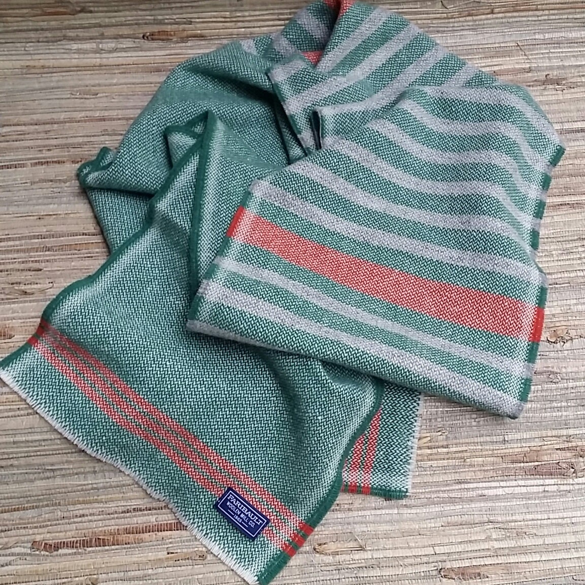 Vintage Wool Scarf by Faribault Woolen Mills Green, Orange & White Soft ...