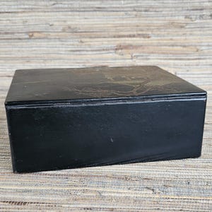 Beautiful Asian Box Lacquered Cardboard and Wood Black With Picture in ...
