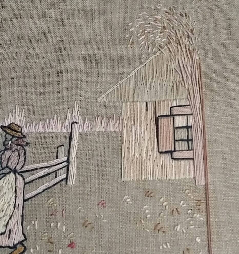 Vintage Embroidered Scene On Linen Stretched and Framed Hand Stitched ...