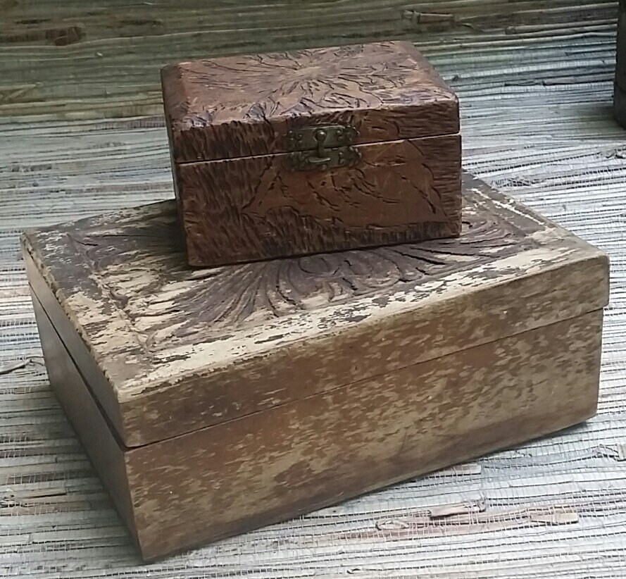 Primitive Box With Carved Lid Rustic Box Hand Made Treasure Brass ...