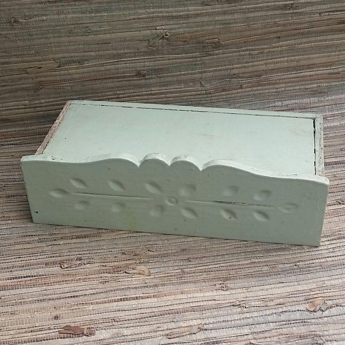 Vintage Light Green Painted Cabinet Drawer With Carved Design Vintage ...