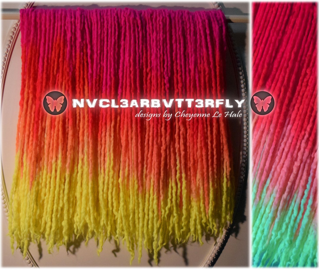 Micro-thin Wool Dreads starburst 5DE 1519 Pink Orange Yellow Double ...