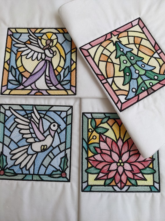 Stained Glass Embroidered Quilt Blocks 6 to Choose From - Etsy