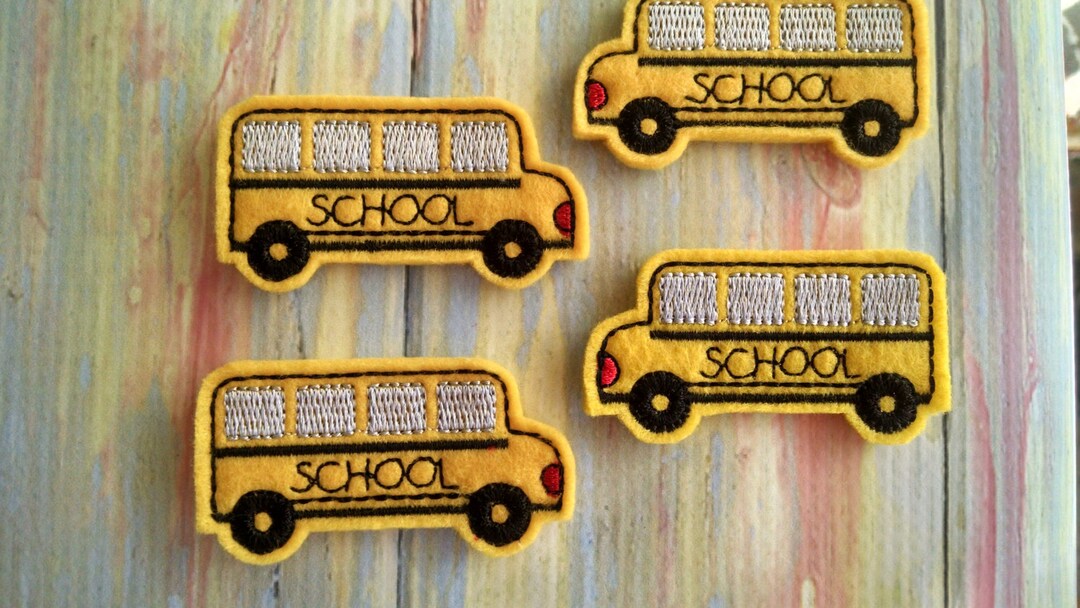Yellow School Bus Felt Embellishment, Set of 4, Felties, 1.25" X 2.25 ...