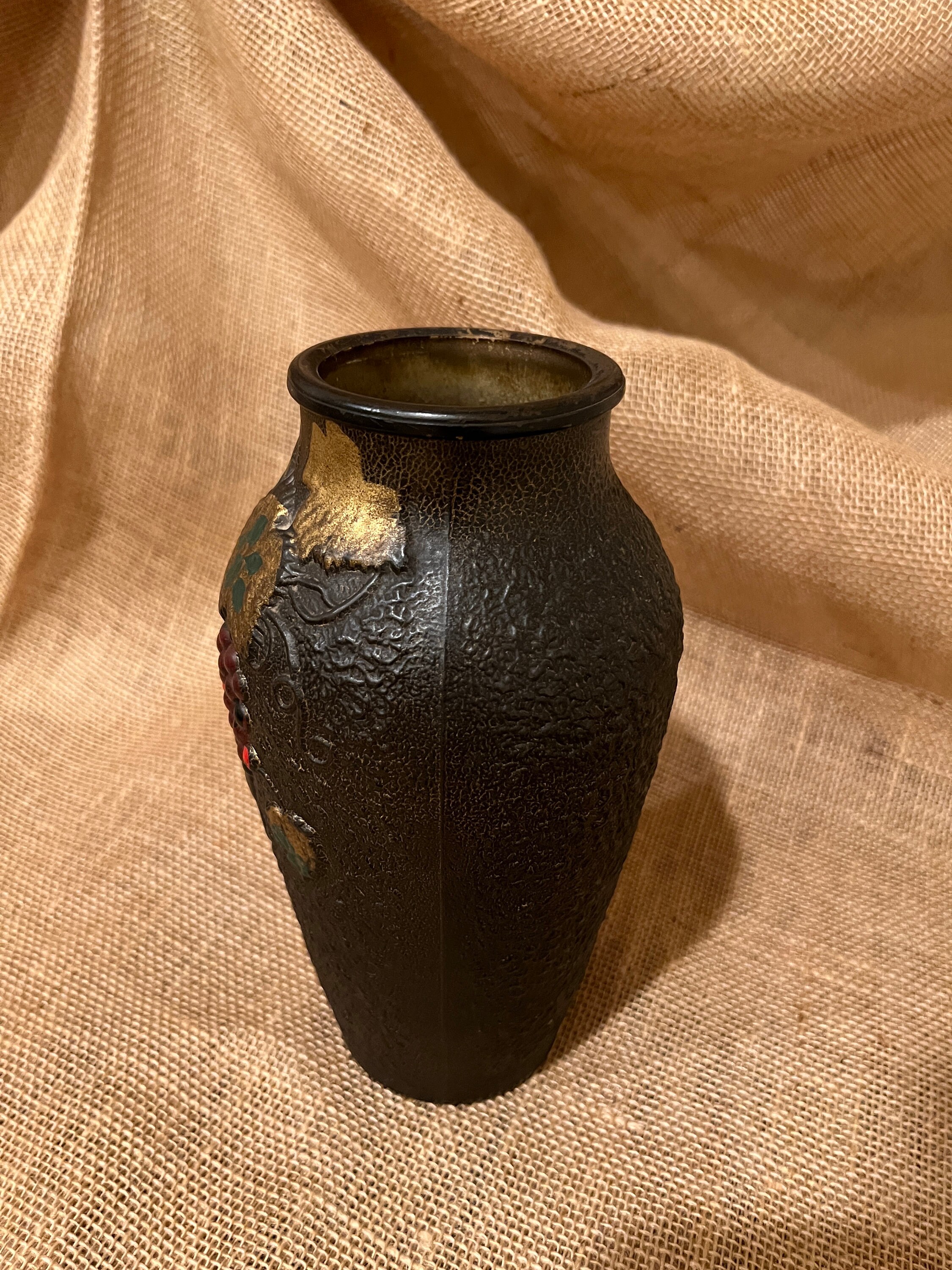 Vintage Black Goofus Glass Vase W/ Grapes & Bird 9 - Etsy