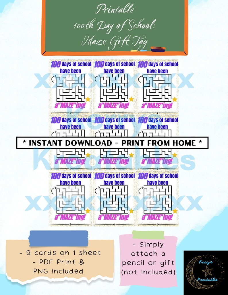100th Day of School Maze Gift Tags - Etsy