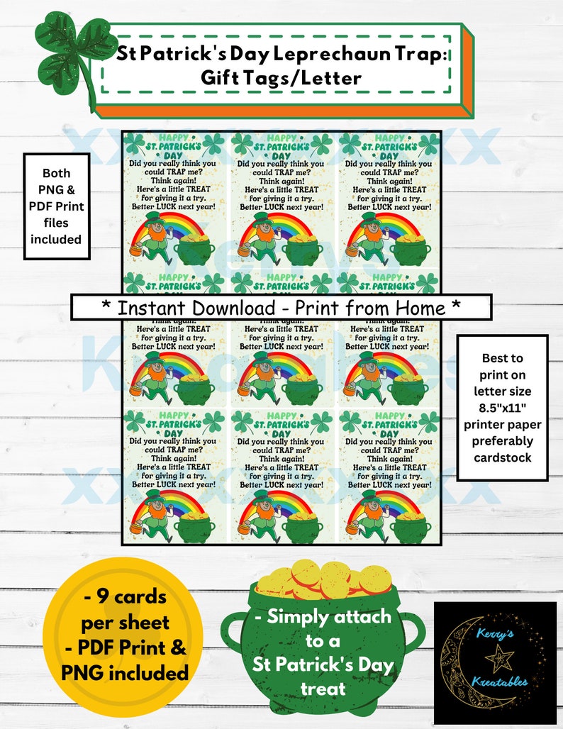 St Patrick's Day Leprechaun Trap Gift Tags/letter - Etsy