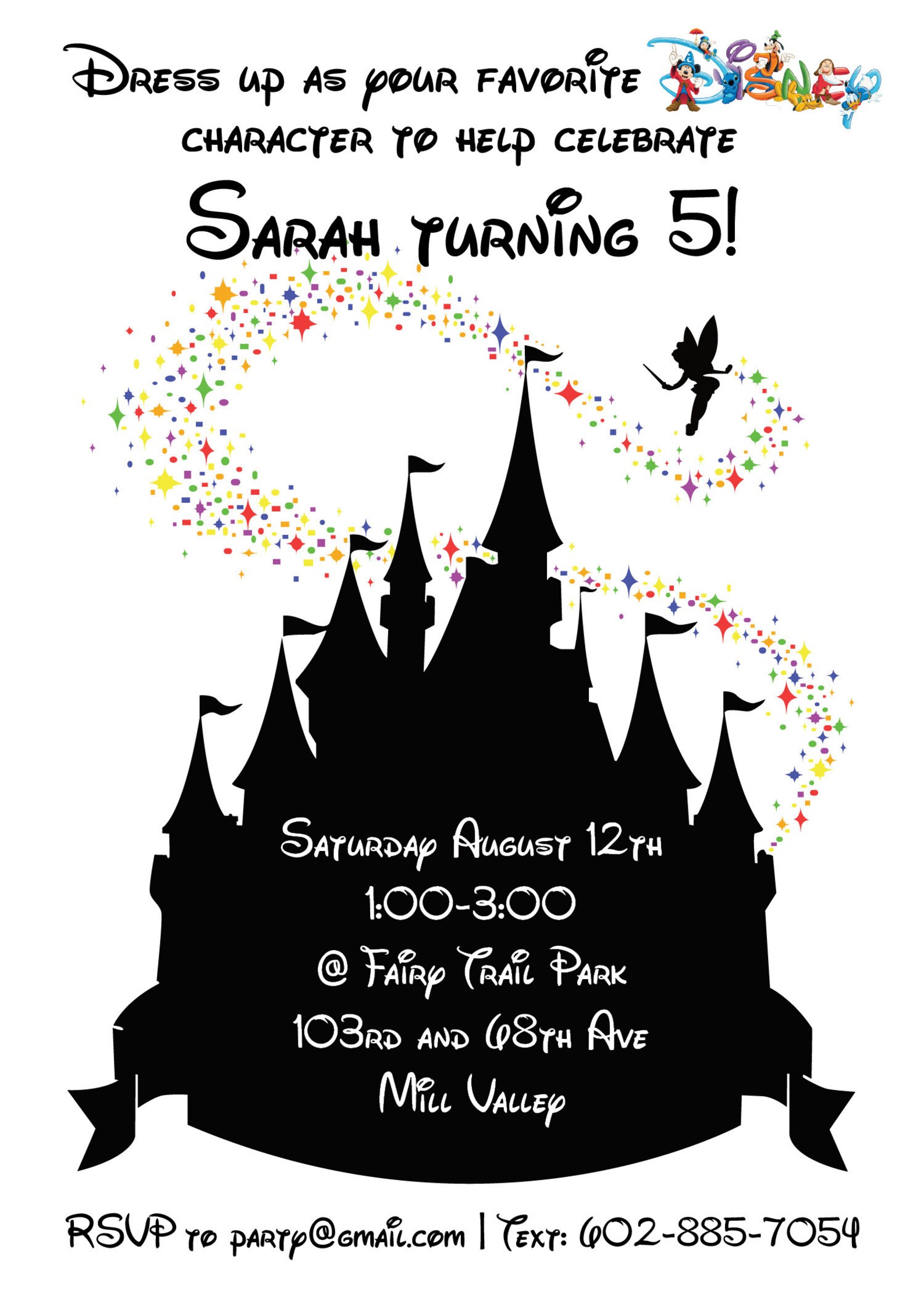 Disney Castle Themed Birthday Party Invitation Silhouette DIGITAL FILE ...
