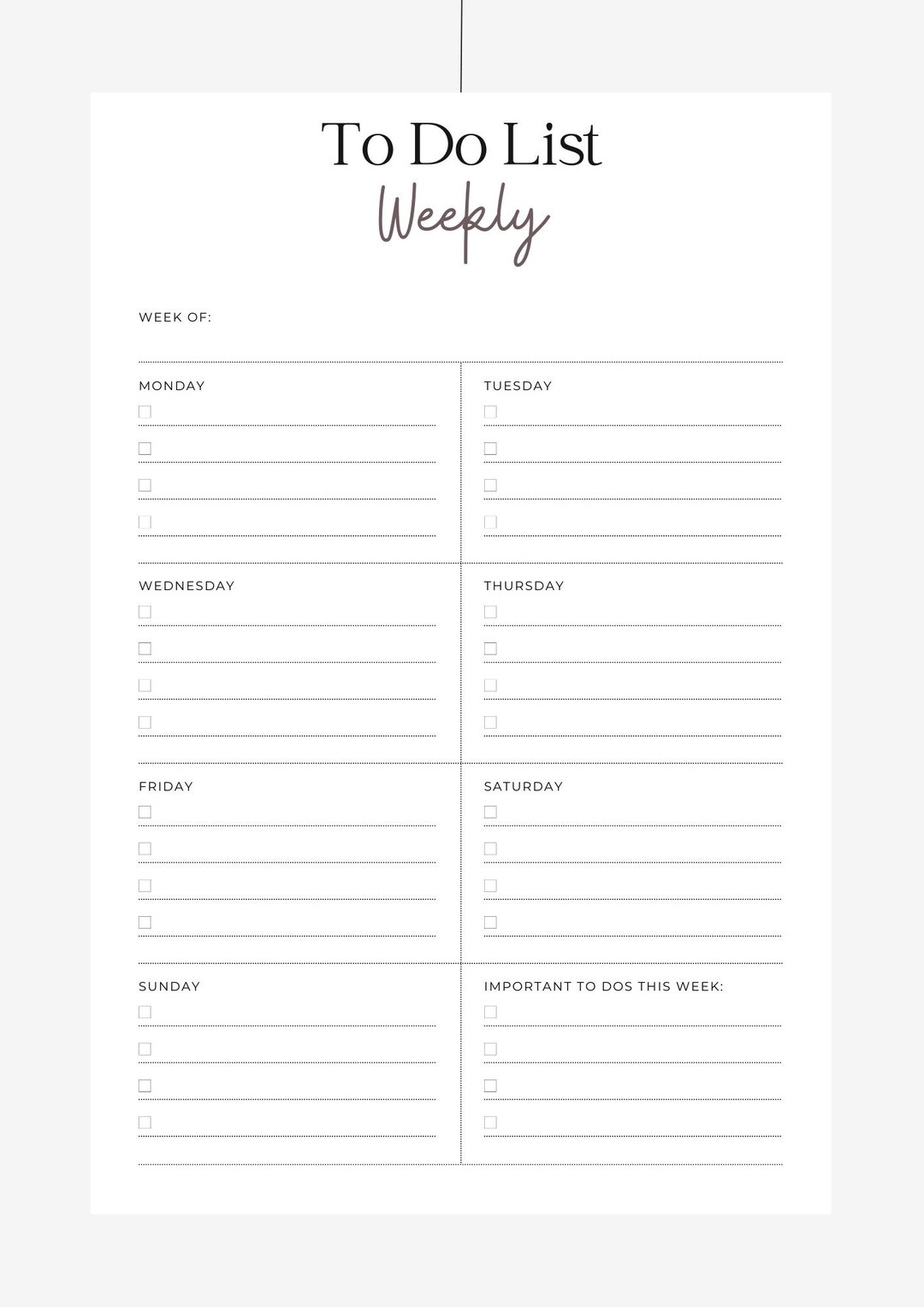 Weekly Planner, Weekly to Do List Printable, Instant Download, Digital ...