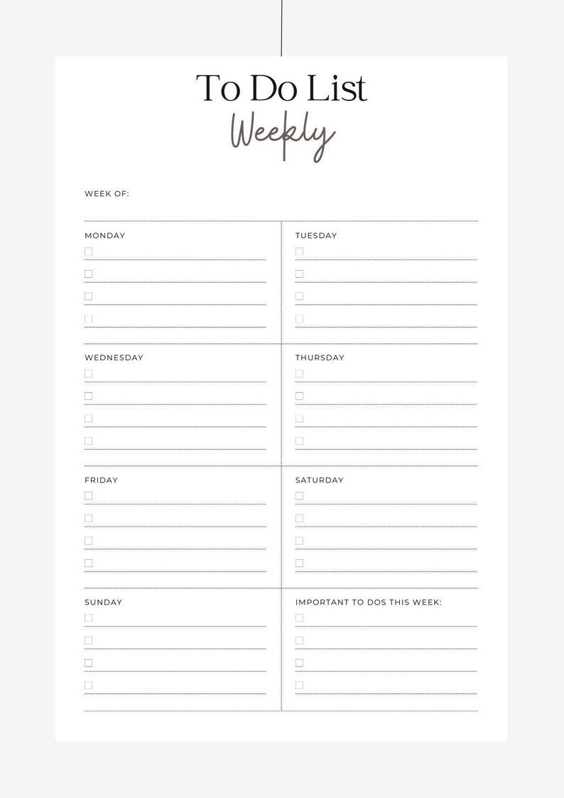 Weekly Planner, Weekly to Do List Printable, Instant Download, Digital ...