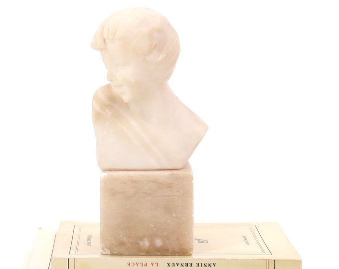 1930s French Signed Stone Bust, Smiling Child / Alabaster, Marble ...